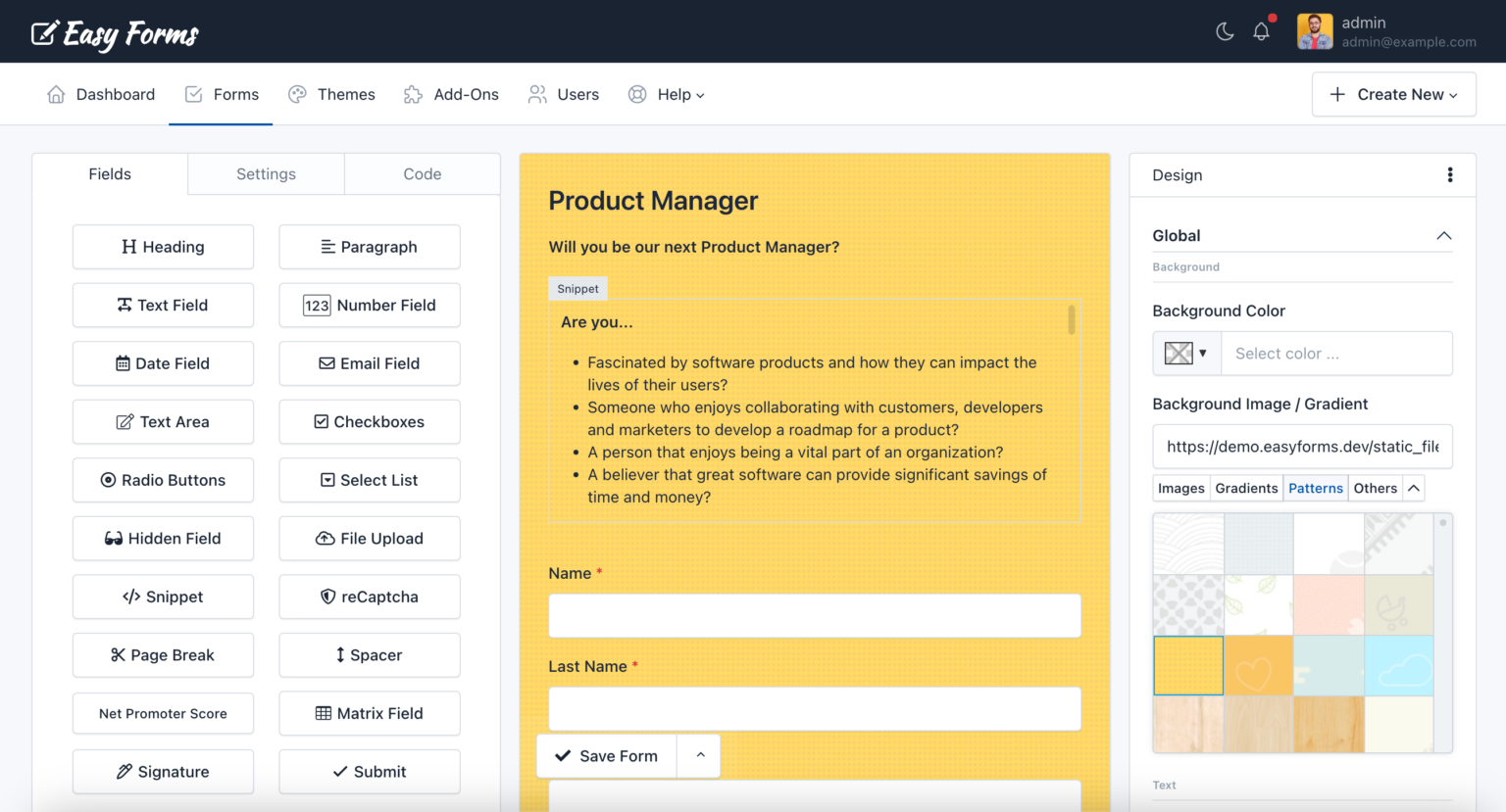 Try Easy Forms Demo Easy Forms Php Form Builder With Drag And Drop